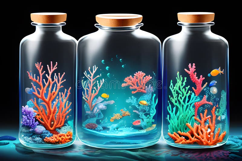 Surreal Image of the Psychedelic Ocean Inside a Glass Bottle. Stock ...