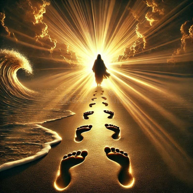 Image of Footprints of the Lord Walking Towards the Light. Stock ...