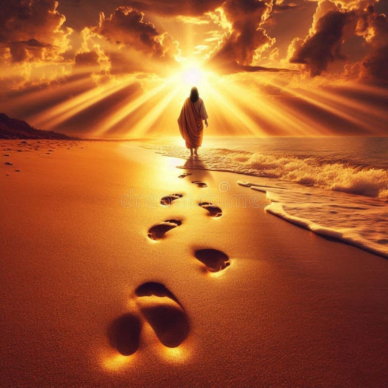 Image of Footprints of the Lord Walking Towards the Light. Stock ...