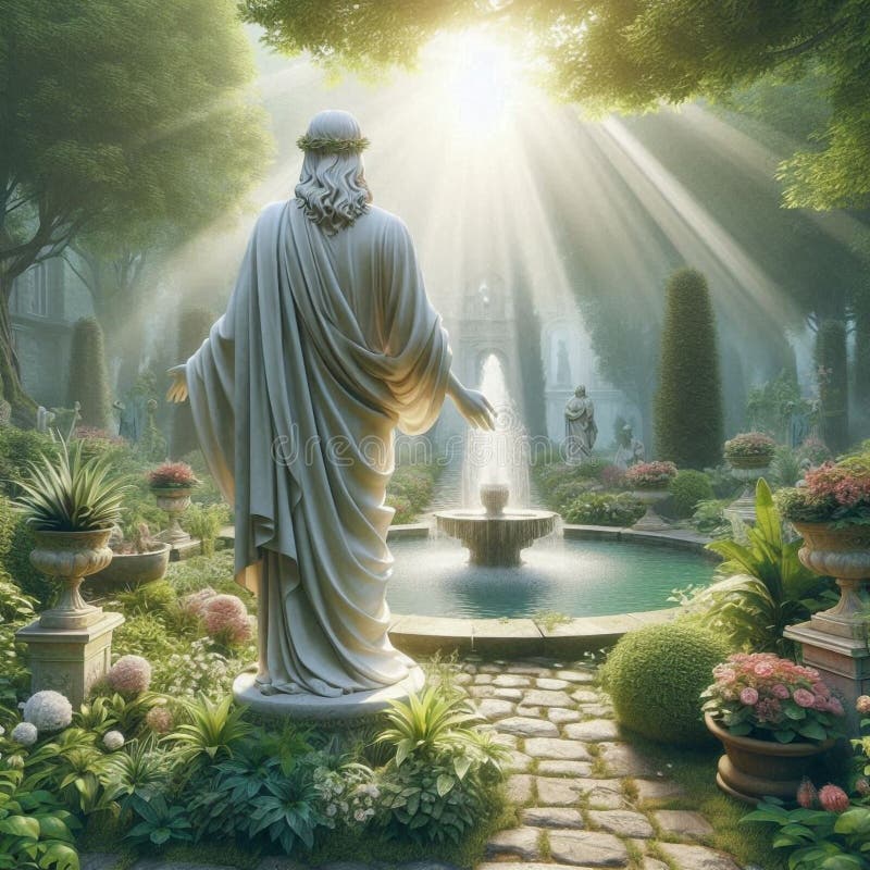 An Ancient Statue View from Back of Jesus Standing in a Beautiful ...