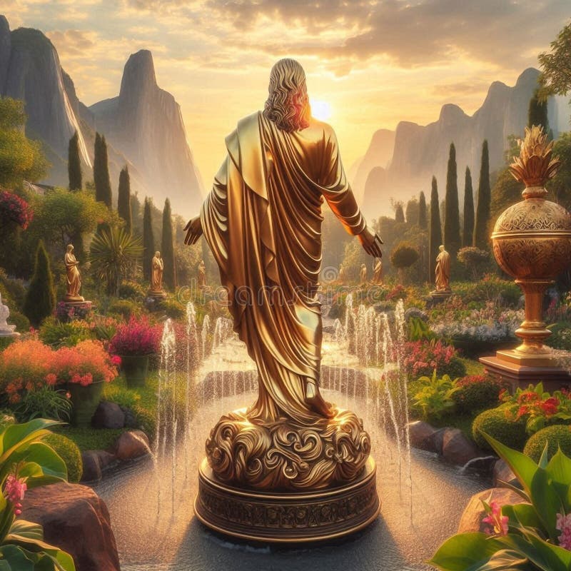 An Ancient Statue View from Back of Jesus Standing in a Beautiful ...