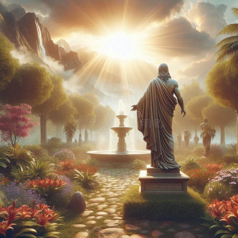 An Ancient Statue View from Back of Jesus Standing in a Beautiful ...