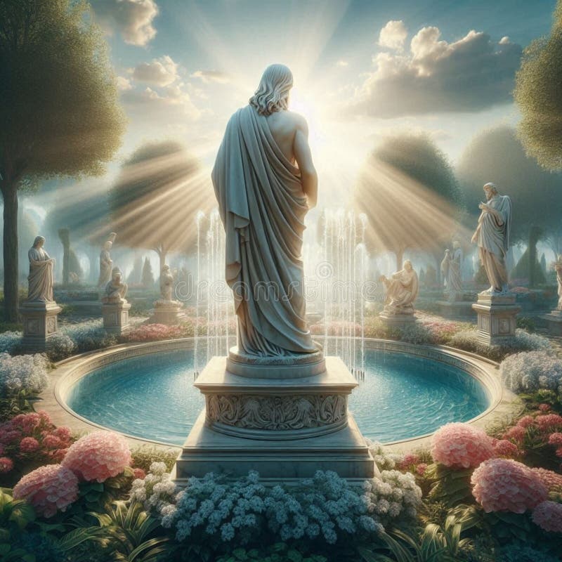 An Ancient Statue View from Back of Jesus Standing in a Beautiful ...