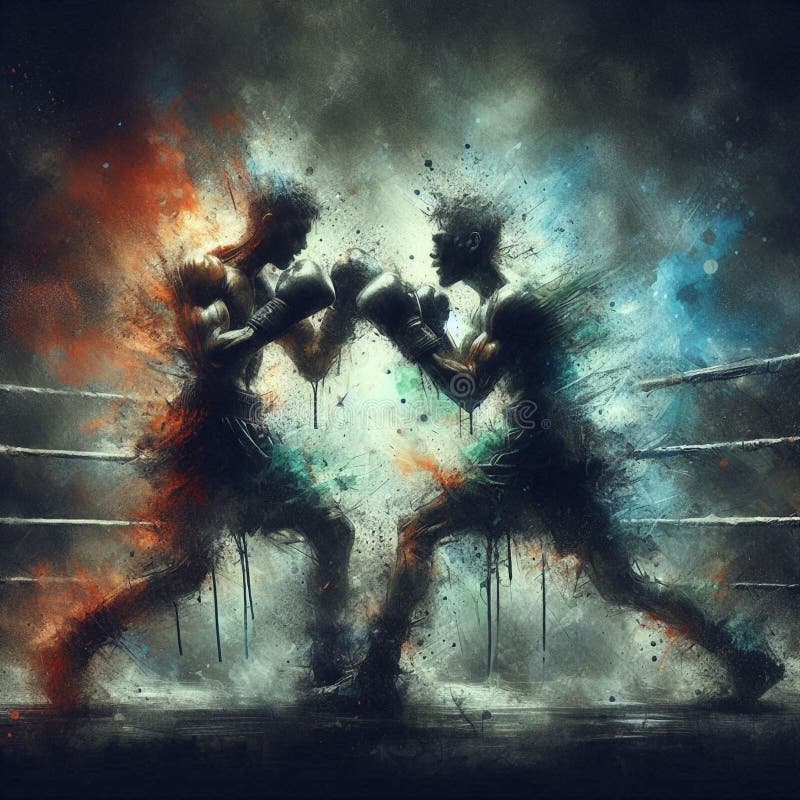 Two Masters Boxers Image of Fighting in the Ring in Watercolor Graffiti ...