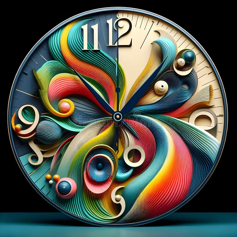 Vibrant Image of Front View of an Abstract Clock. Stock Illustration ...