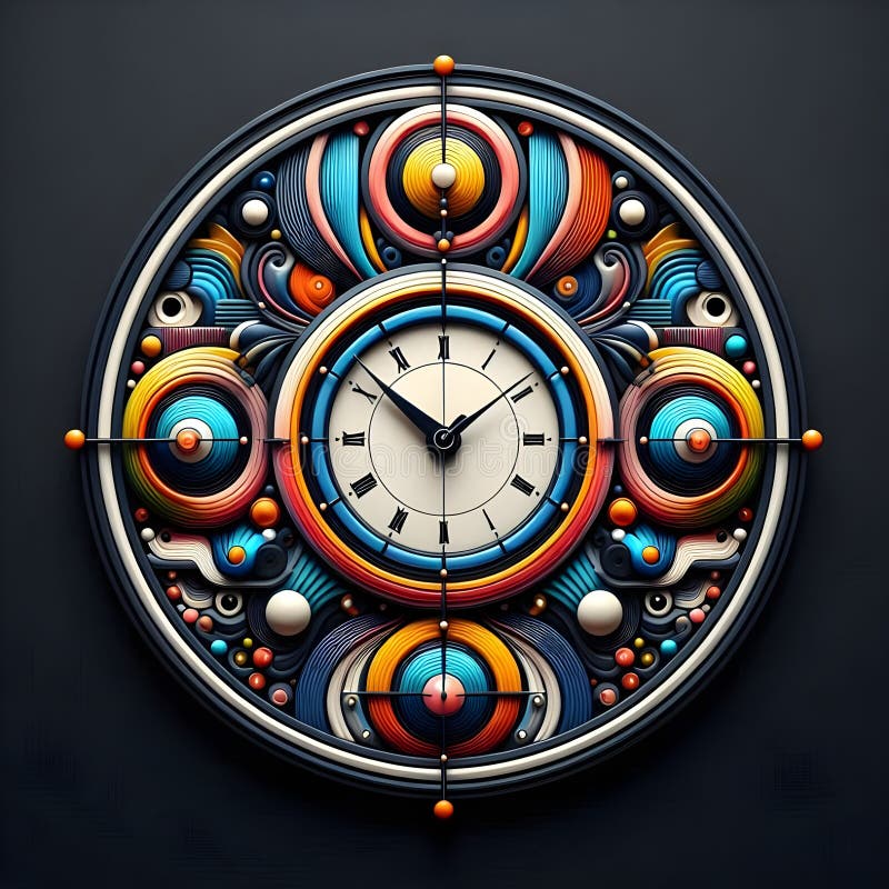 Vibrant Image of Front View of an Abstract Clock. Stock Illustration ...