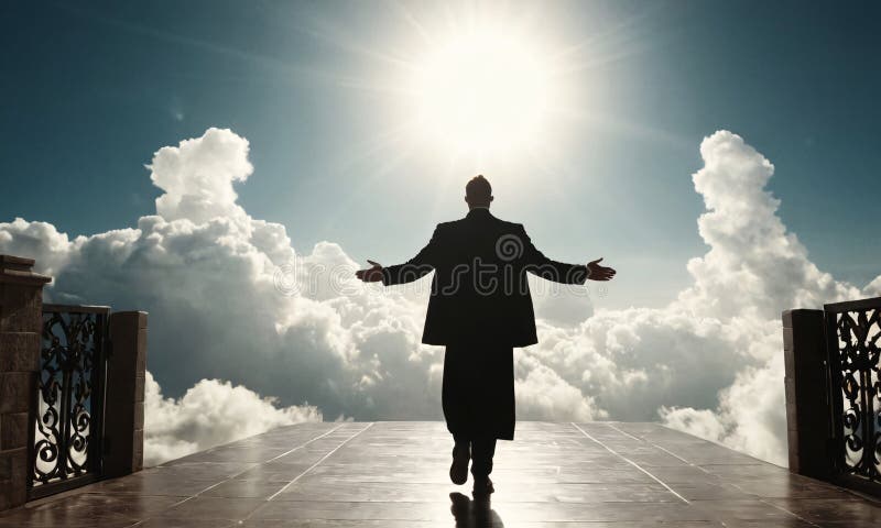 Artificial Intelligence Generative. Man Stands at the Gates of Paradise ...