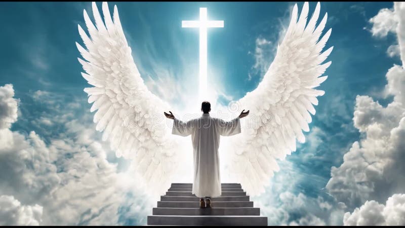 Artificial Intelligence Generative. Man Stands at the Gates of Paradise ...