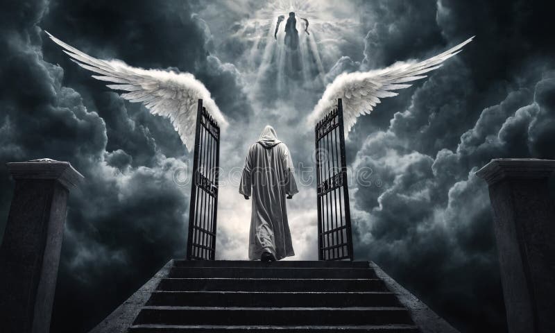 Artificial Intelligence Generative. Man Stands at the Gates of Paradise ...