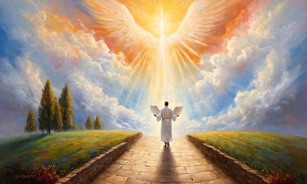 Artificial Intelligence Generative. Man Stands at the Gates of Paradise ...