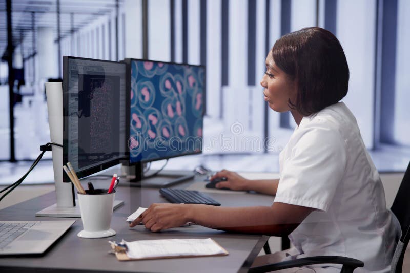 Artificial Intelligence Girl Using Computer Software Stock Photo ...