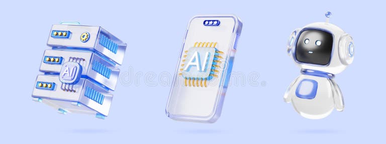 Artificial Intelligence Glass 3d Icon Render Set. Chatbot Robot ...