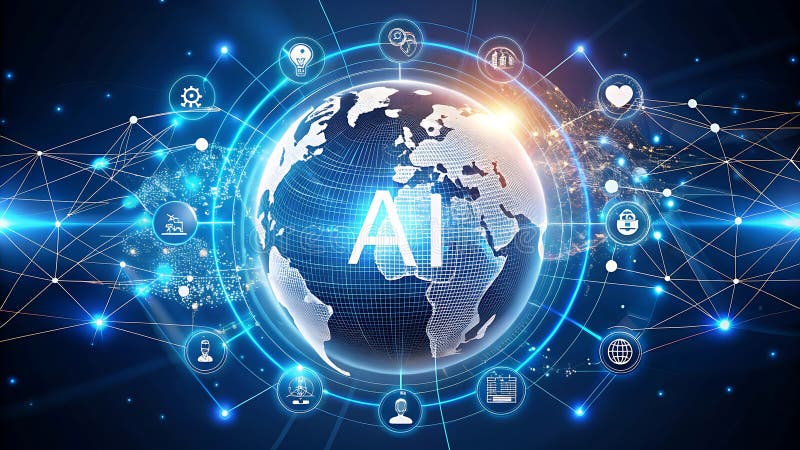 Artificial Intelligence and Global Connectivity Illustrative Depiction ...