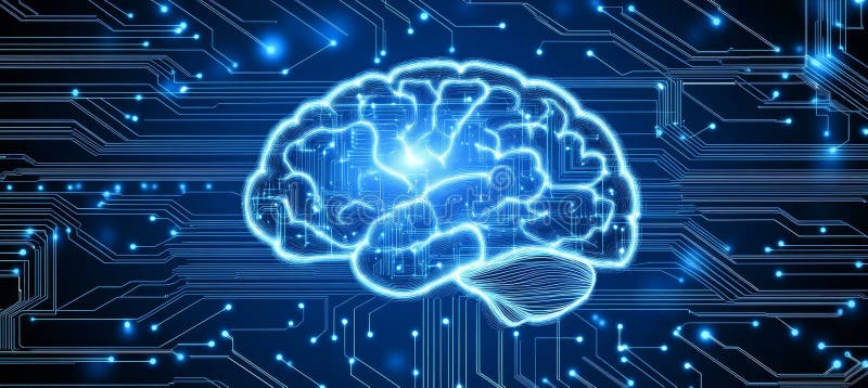 Artificial Intelligence. Glowing Brain on Circuit Board Background ...