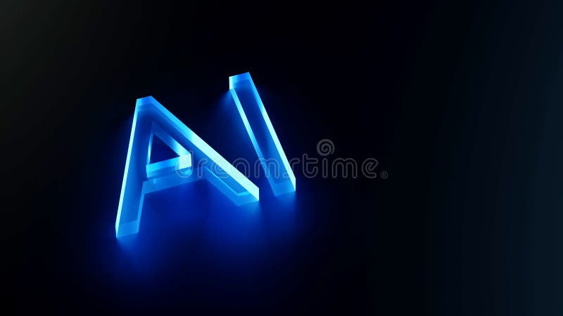 Artificial Intelligence Glowing 3d Ai Blue Glass in Black Background ...
