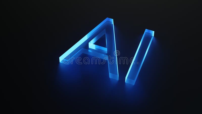 Artificial Intelligence Glowing 3d Ai Blue Glass in Black Background ...