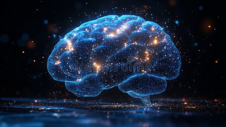 Artificial Intelligence Glowing Digital Brain Sending Data through ...