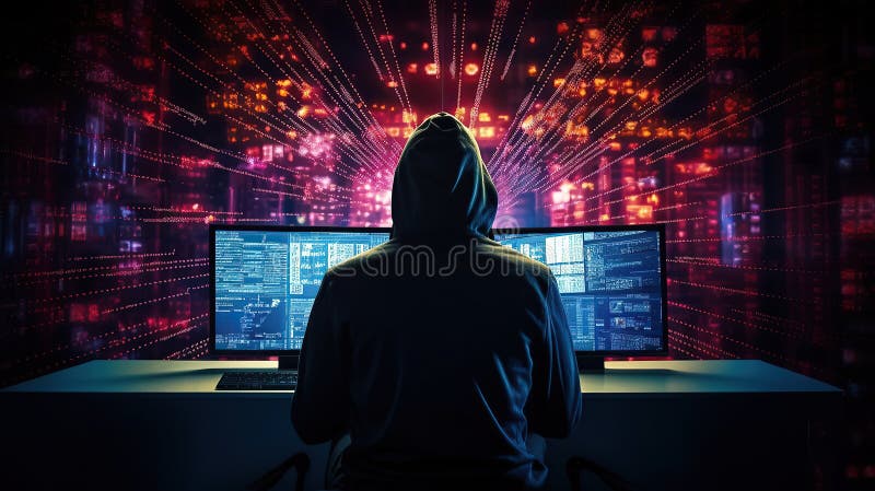 Artificial Intelligence, a Hacker Using Laptop, Hacking Room, Sitting ...