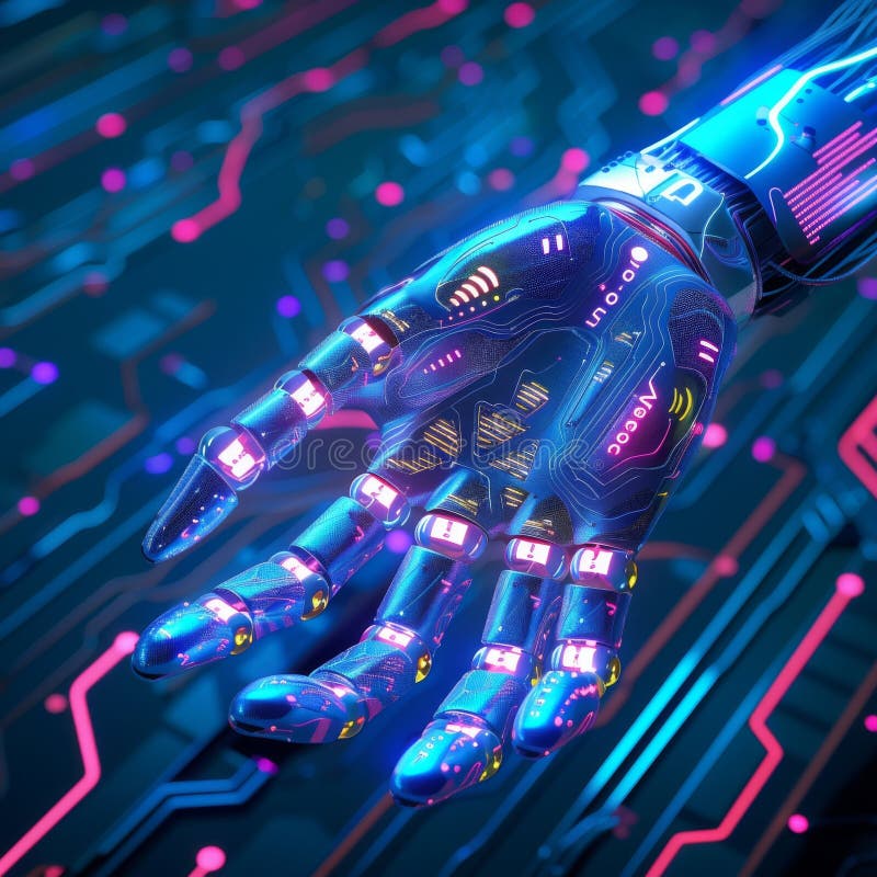Artificial Intelligence Hand Emerging from a Tech-infused Background ...