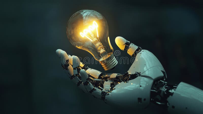 Artificial Intelligence Hand Holding a Glowing Idea Light Bulb Concept ...