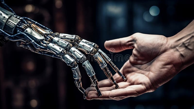 Artificial Intelligence Hand and People Hand. Ai Generative Stock ...