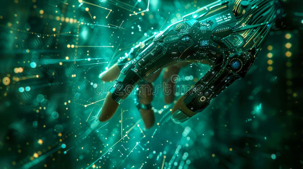 Artificial Intelligence, Hand of Robot Touching on Big Data Network ...