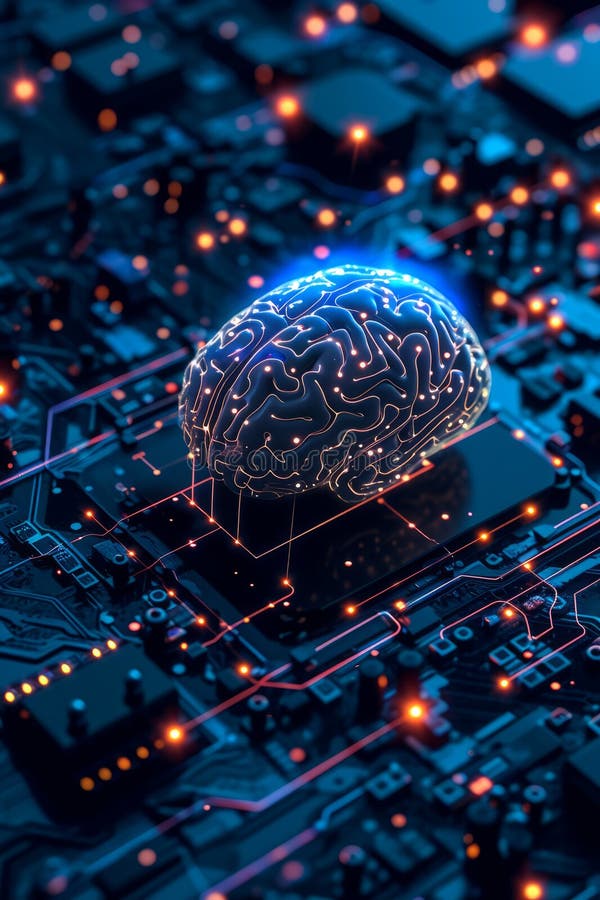 Artificial Intelligence Hardware Concept with Brain Connected To ...