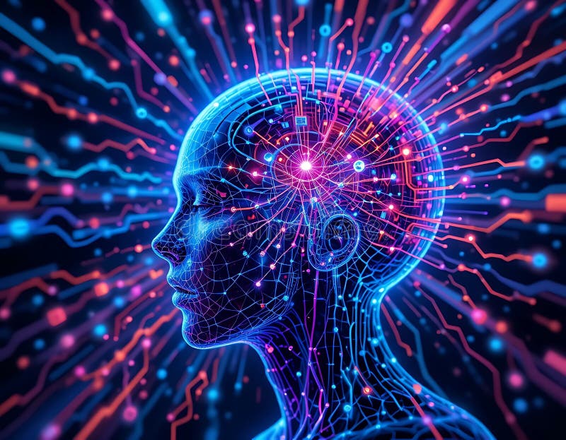 Artificial Intelligence Head with Glowing Neural Networks for ...