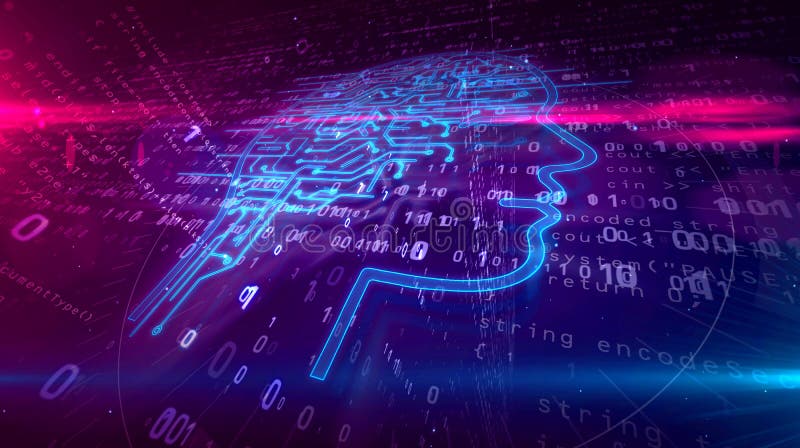 Artificial Intelligence Head Shape on Digital Background Stock ...