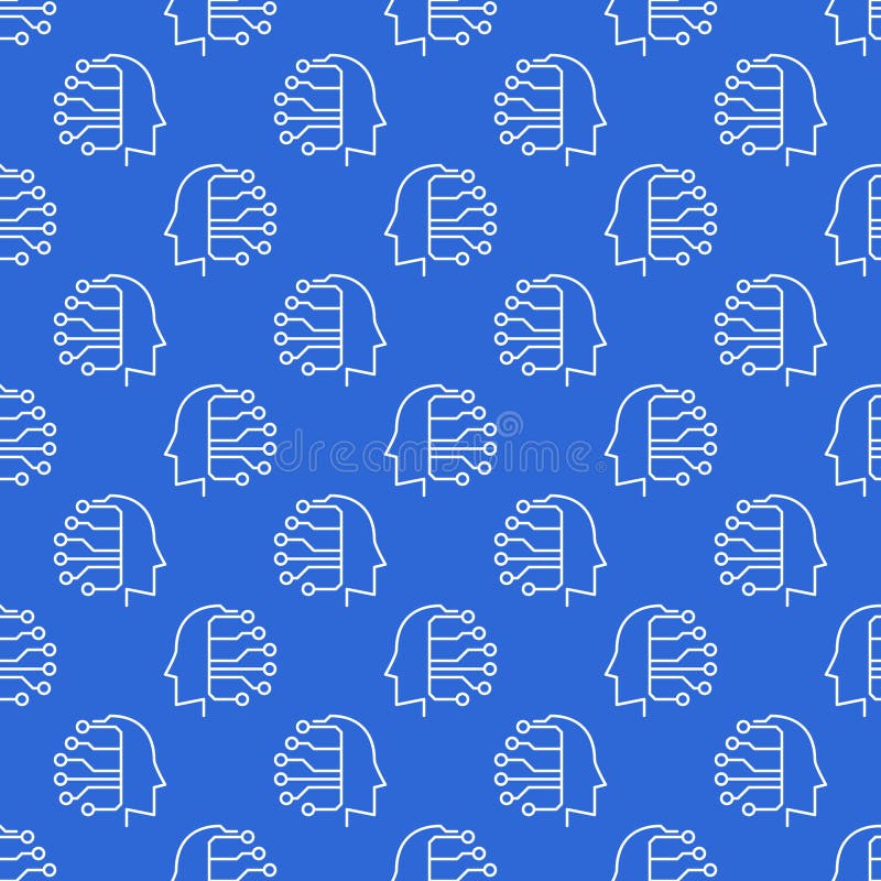 Vector AI Technology Head - Innovation Outline Seamless Pattern Stock ...