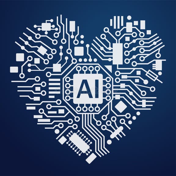 Artificial Intelligence Heart. Machine Learning Design. AI Digital ...