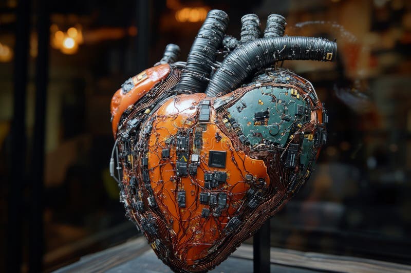 Artificial Intelligence Heart Pumping Data through Wires Stock Photo ...