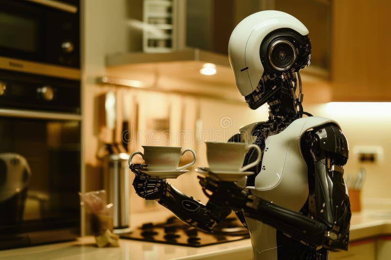 Artificial Intelligence at Home: Robot Helper with Coffee. Stock ...