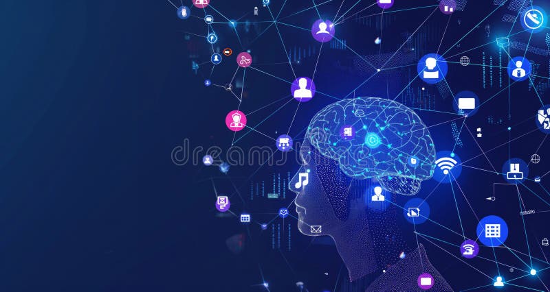 Artificial Intelligence and Human Brain Interface Concept on Digital ...