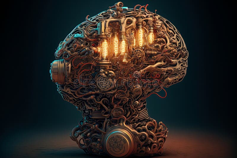 Artificial Intelligence. Human Brain Machine in Steampunk Style Stock ...
