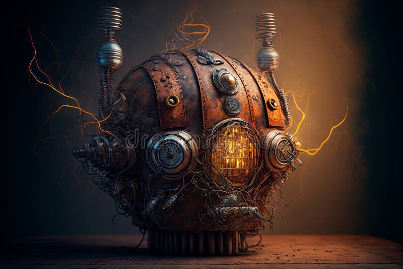Artificial Intelligence. Human Brain Machine in Steampunk Style Stock ...