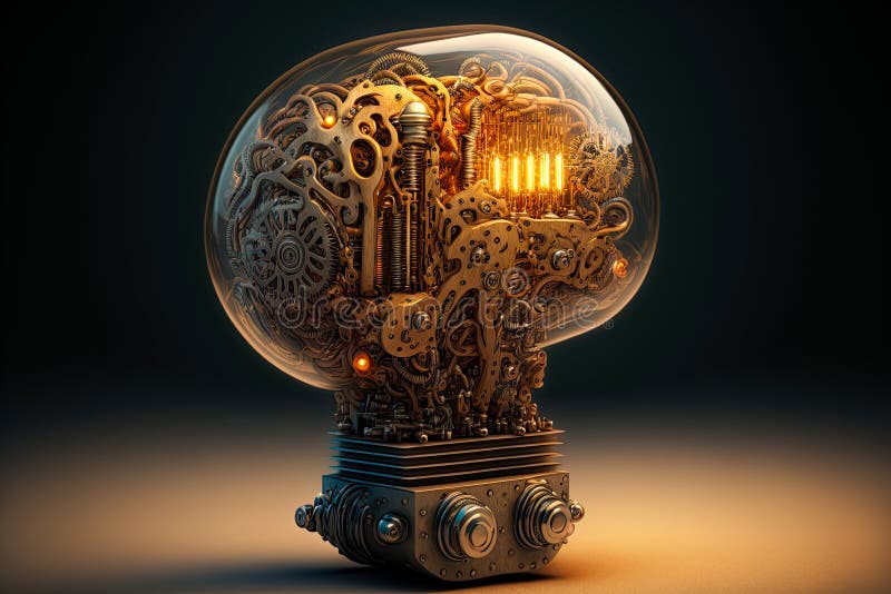 Artificial Intelligence. Human Brain Machine in Steampunk Style Stock ...