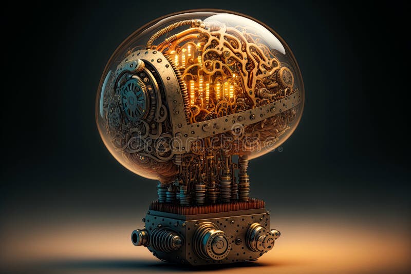 Artificial Intelligence. Human Brain Machine in Steampunk Style Stock ...