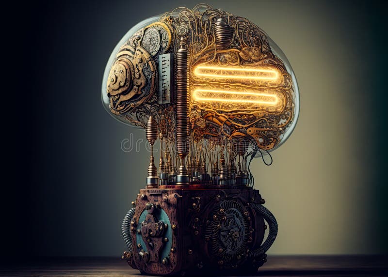Artificial Intelligence. Human Brain Machine in Steampunk Style Stock ...