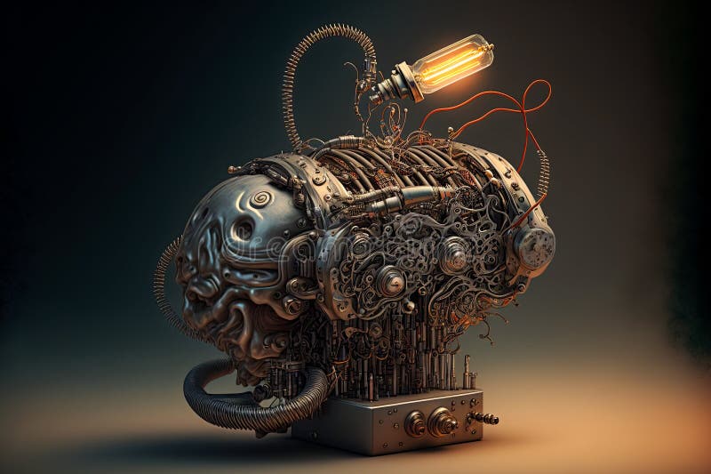 Artificial Intelligence. Human Brain Machine in Steampunk Style Stock ...
