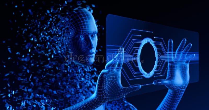Artificial Intelligence. Human Digital Avatar or AI Agent Touch Screen ...