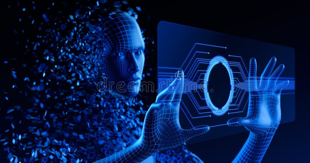 Artificial Intelligence. Human Digital Avatar or AI Agent Touch Screen ...