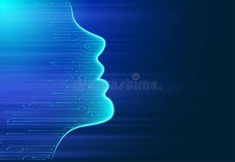 Artificial Intelligence. Human Face Outline with Circuit Board Inside ...