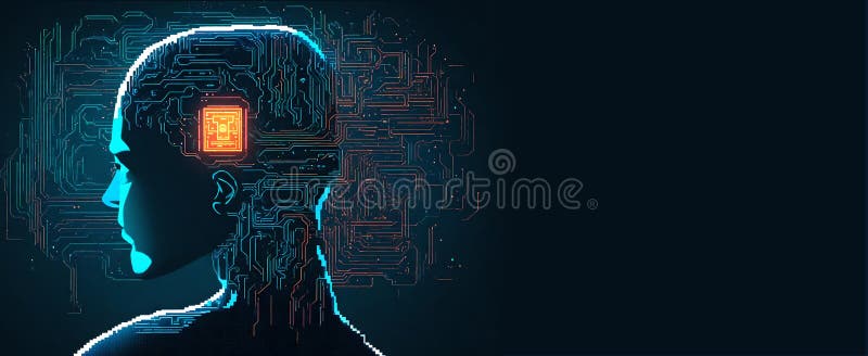 Artificial Intelligence Human Head Chip Brain Technology and Futuristic ...