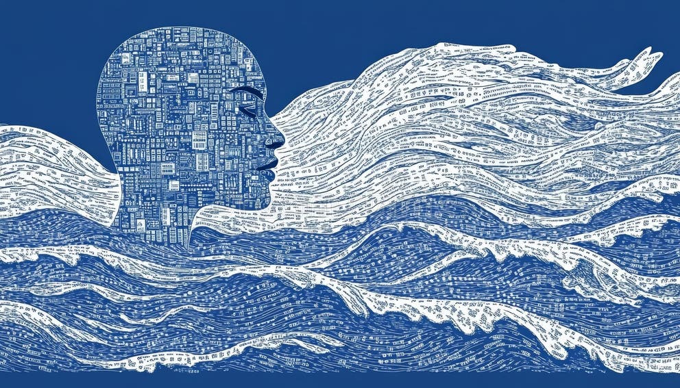 Artificial Intelligence. Human Head Circuit Board, Binary Code, Blue Data Stream Background ...