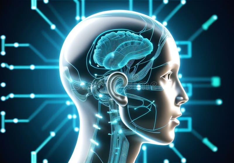 Human Head Outlines, Lights, and Abstract Design Elements, Representing ...