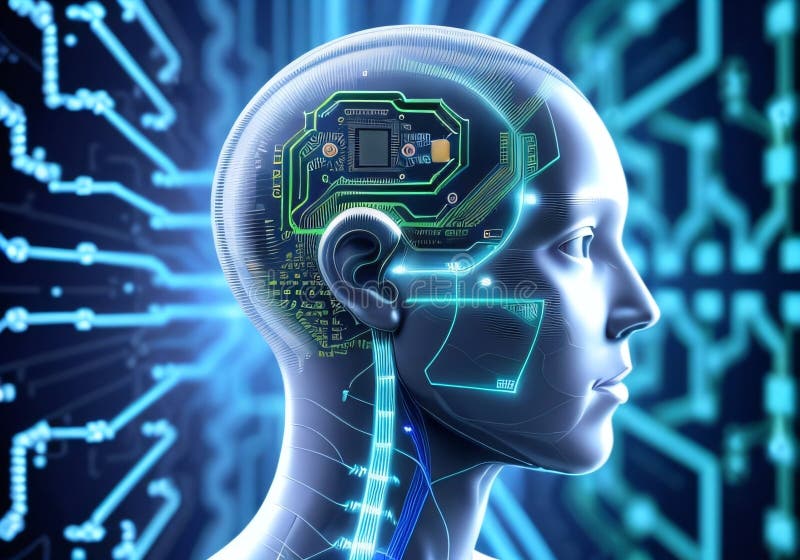 Artificial Intelligence. Human Head Outline with Circuit Board Inside ...