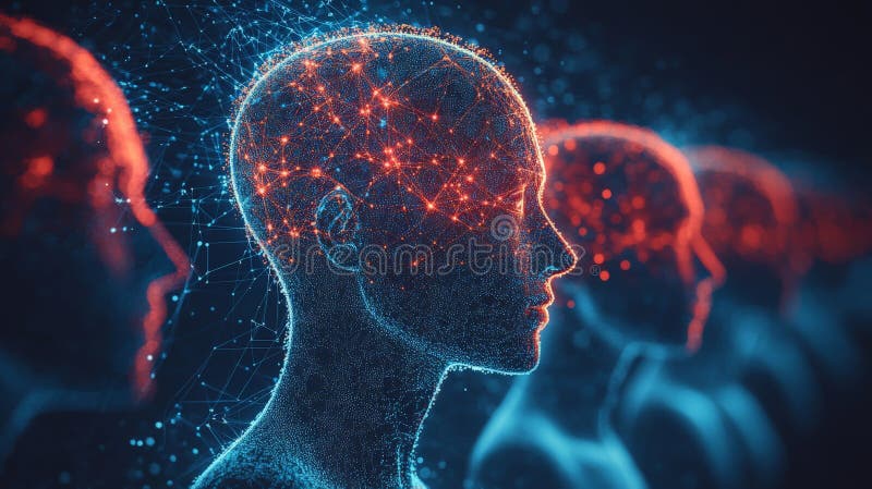 Artificial Intelligence Human Head Showing Neurons Firing and Thinking ...