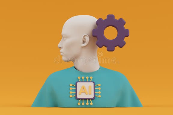Artificial Intelligence and Human Integration Concept. Stylized Human ...