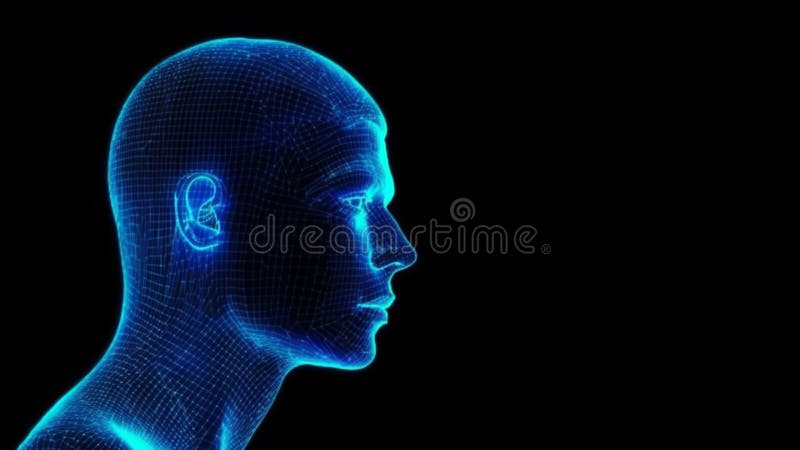 Artificial Intelligence. Human Profile Made of Neon Lines. Cyber Mind ...